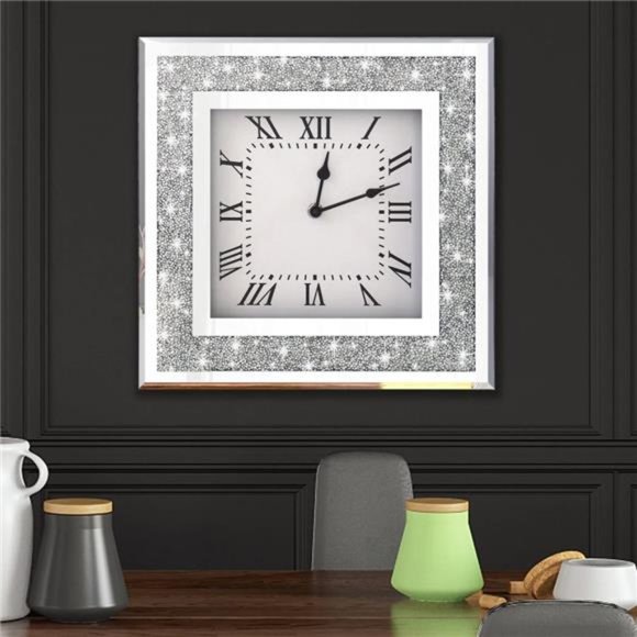 Wall Decor | Crystal Crush Diamond Mirrored Square Wall Clock With ...
